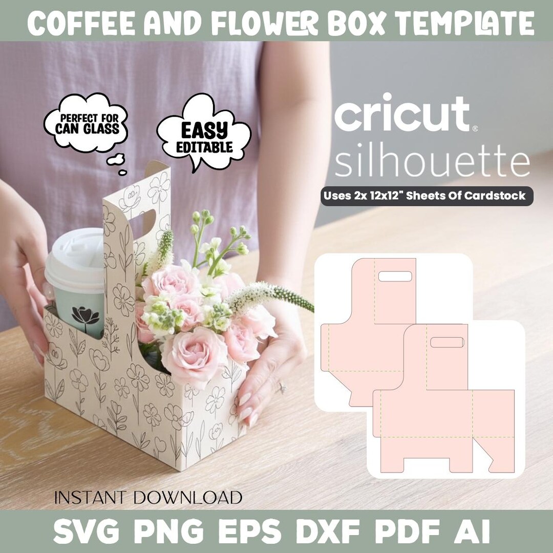 Coffee Flower Box Template, Coffee Gift Box Template, Flower Gift Box ...