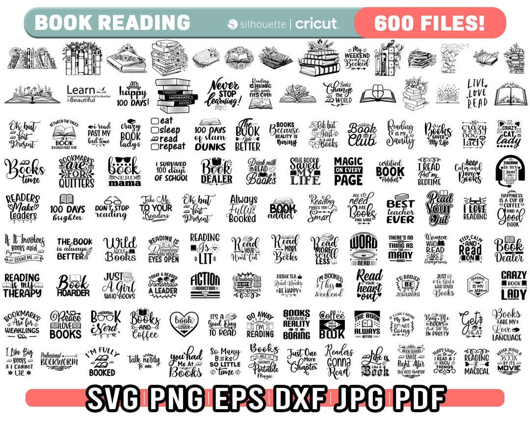 Mega Book Svg, Reading Books Svg for Cricut, Book Quotes SVG, Book ...