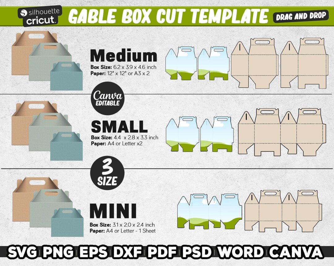 Gable Box Template Bundle, Gable Box Svg, Box Template, Gift Box Svg, 3 Different Size Gable Box ...