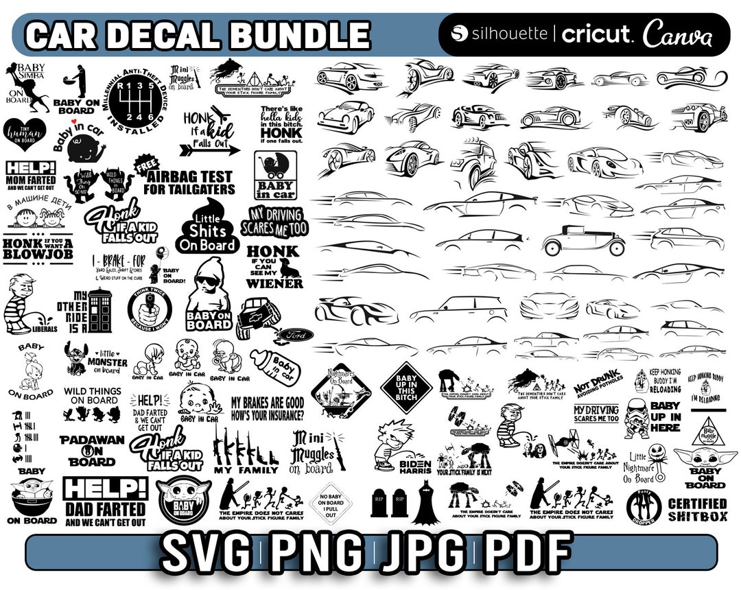 Car Decal Svg, Car Svg, Car Stickers Svg, Funny Car Decals Svg Bundle, Svg for Cricut, Car Decal ...