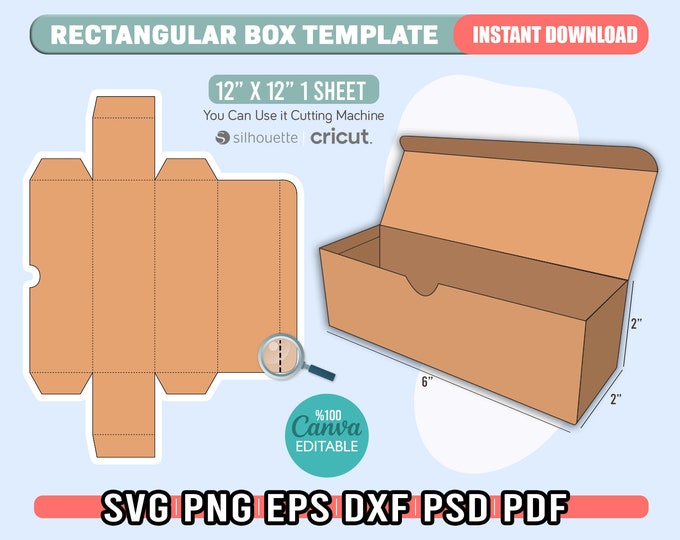 Rectangular Gift Box Template, No Glue Box, SVG, PDF, 8.5x11, A4, A3 ...