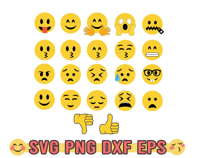 Emoji Svg Packet, Emoji Png Files, Emoji Clipart, Emojis Svg Bundle ...