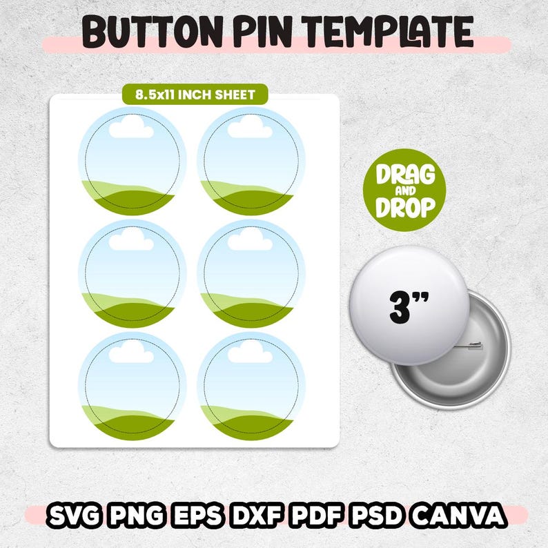 8 Button Pin Template Bundle Svg, Circle Button for Canva, Button Pin ...