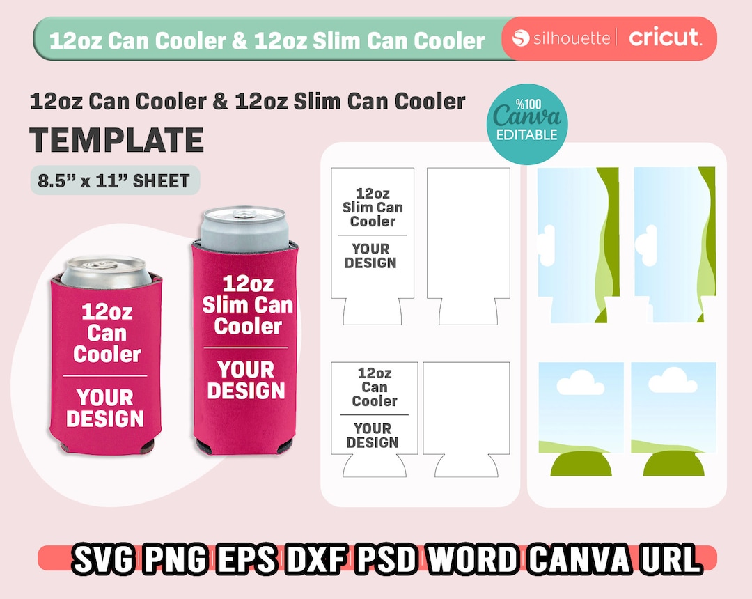 12oz Can Cooler, 12 Oz Slim Can Cooler Template Bundle, 12oz Bottle ...