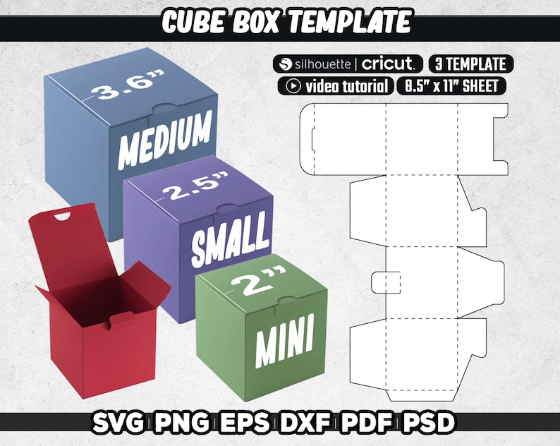 3 Cube Box Template, Easy Classic Box Template, Classic Box Svg, Square Box Cut Template, Gift ...