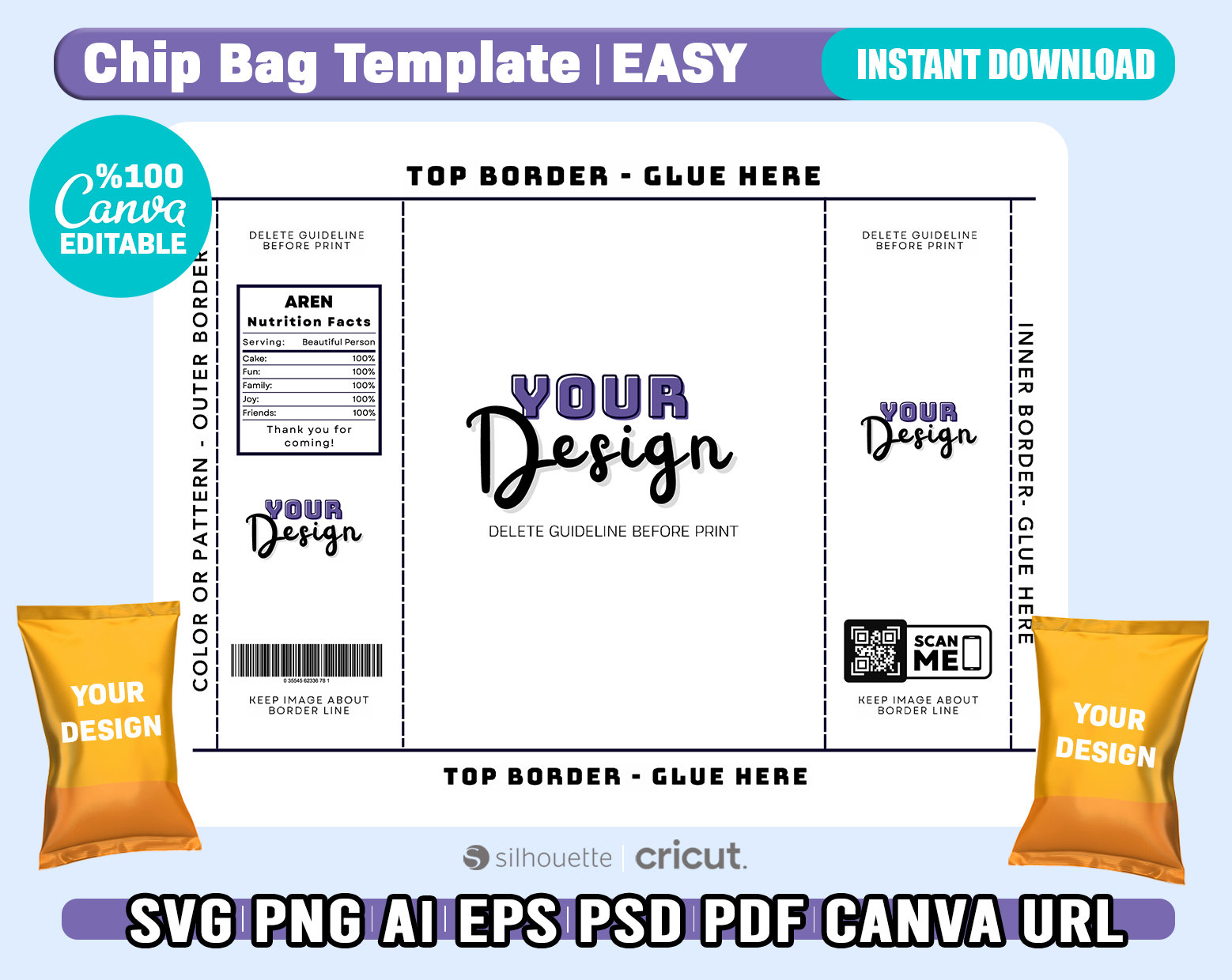 Easy Chip Bag Template, Canva Editable Blank Chip Bag, Party Chip Bag ...