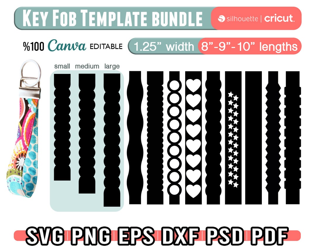 Key Fob Template Svg Bundle, Keychain Fob Svg, Leather Key Fob, Leather ...
