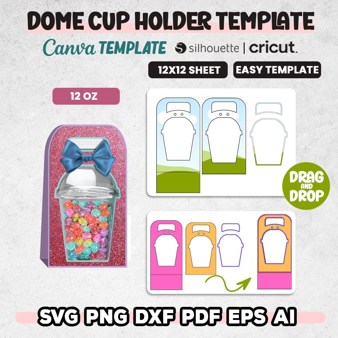 12 - 16 Dome Cup Holder Template, 16 Oz Holder Template, 12 Oz Dome Cup ...