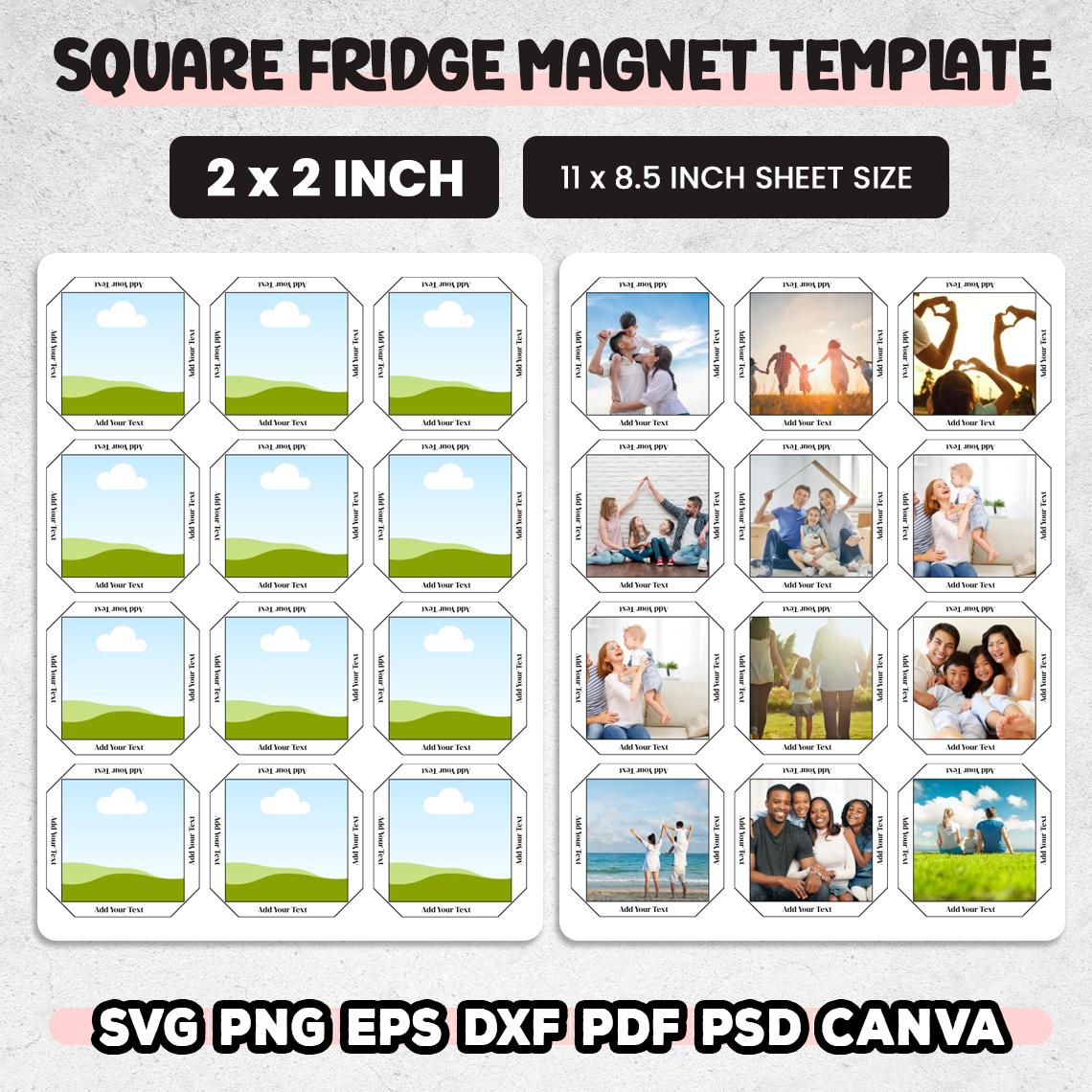 5 Sizes Square Magnet Template, 2x2 - 3 Inch Square Fridge Magnet ...