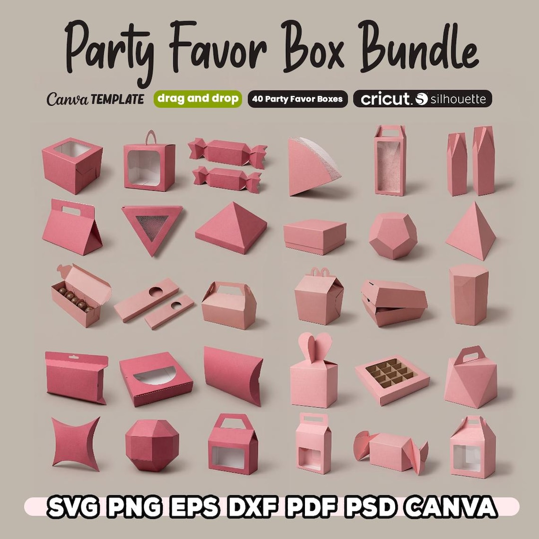 Party Box Template Bundle, Party Favors Gift Box Template, Party Boxes ...