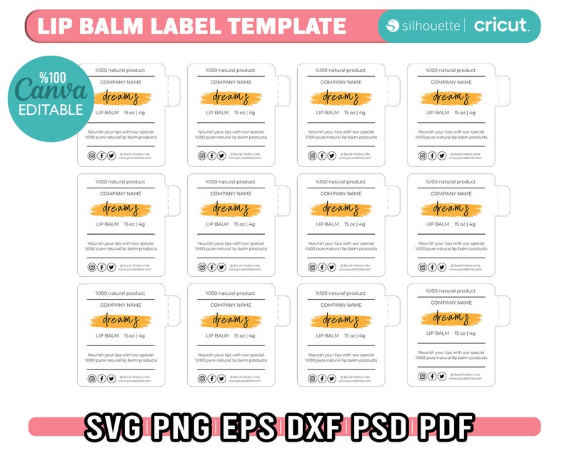 Lip Balm Label Template, Lip Balm Labels, Sublimation Template, Lip ...