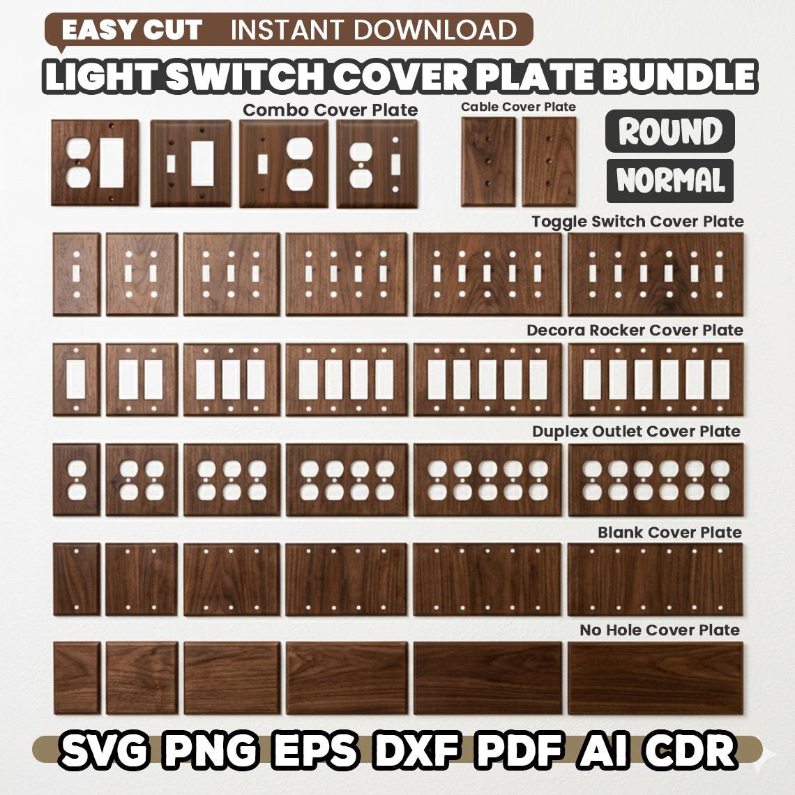 Light Switch Cover Plate Template Bundle, Laser Cut Light Switch Plate ...