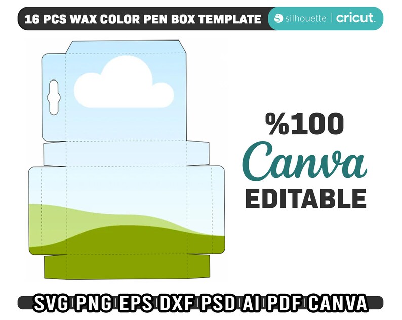 Crayon Box Svg Template, 16 Pcs Wax Color Pen Gift Box Template ...