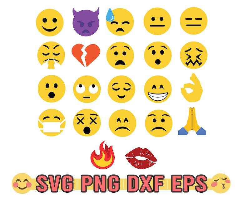 Emoji Svg Packet, Emoji Png Files, Emoji Clipart, Emojis Svg Bundle ...