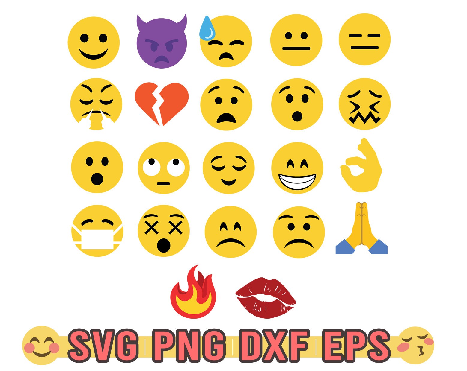 Emoji Svg Packet, Emoji Png Files, Emoji Clipart, Emojis Svg Bundle ...