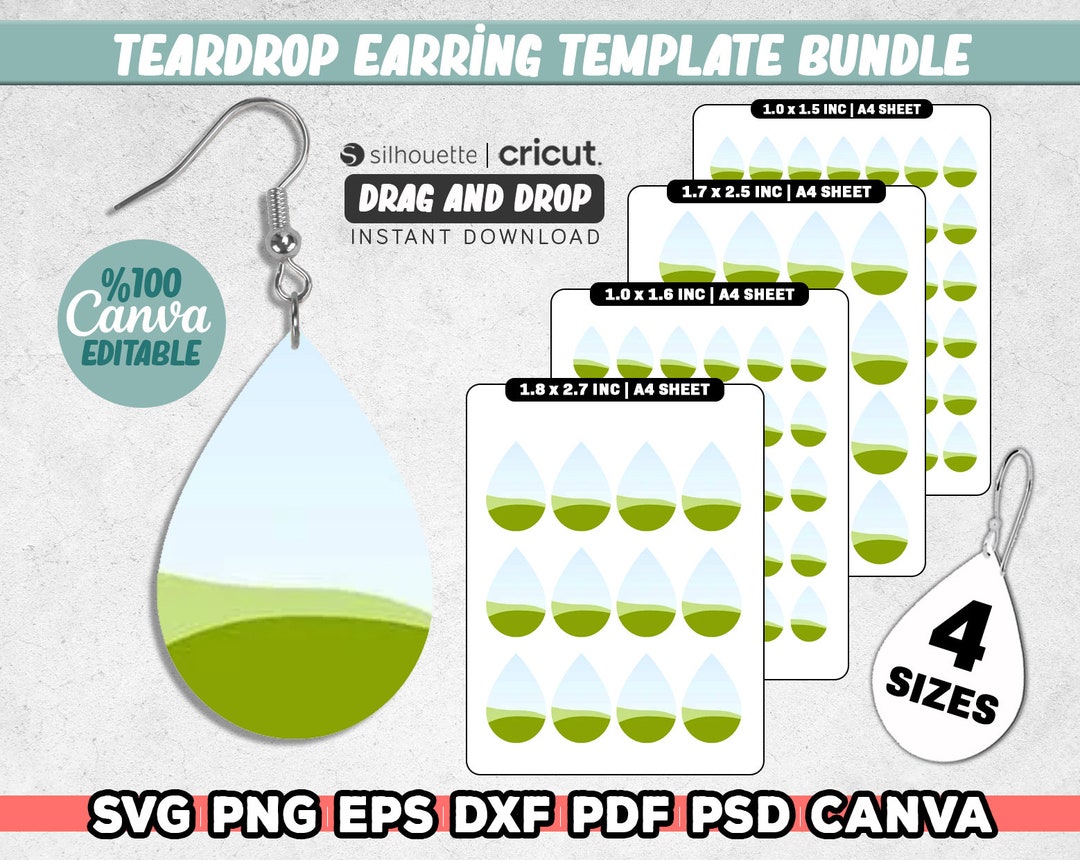 4 Size Teardrop Earring Template Canva, Sublimation Earring Template ...