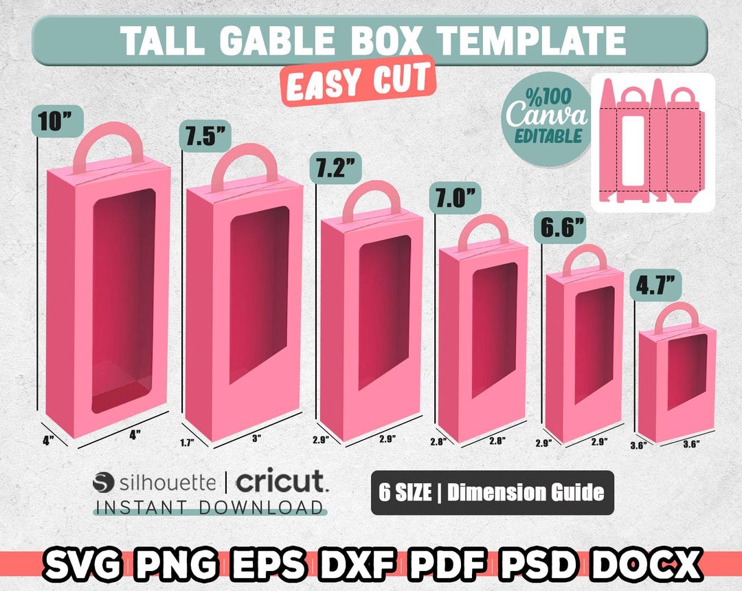 Tall Gable Box Template, Gift Box Template, Favor Box Svg, Doll Box ...