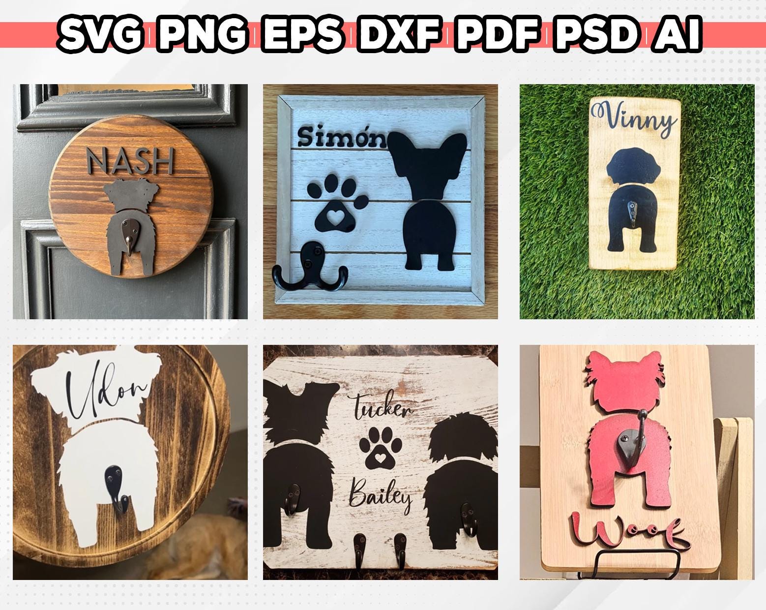 Dog Butt Svg Bundle, Dog Silhouette Svg, Dog Leash Holder, Laser Cut ...