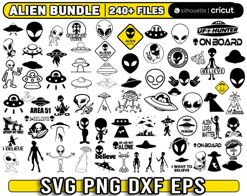 Alien Svg Bundle, Ufo Svg for Cricut, Alien Vector, Alien Head Svg ...