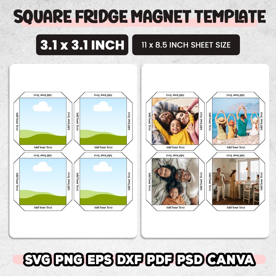 5 Sizes Square Magnet Template, 2x2 - 3 Inch Square Fridge Magnet ...