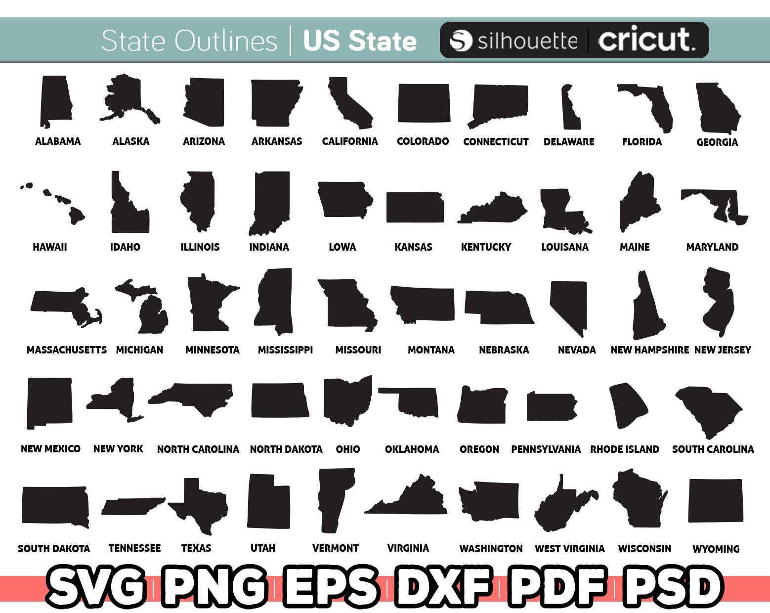 Simple US State Outlines Svg, United States of America Map, State Shape ...