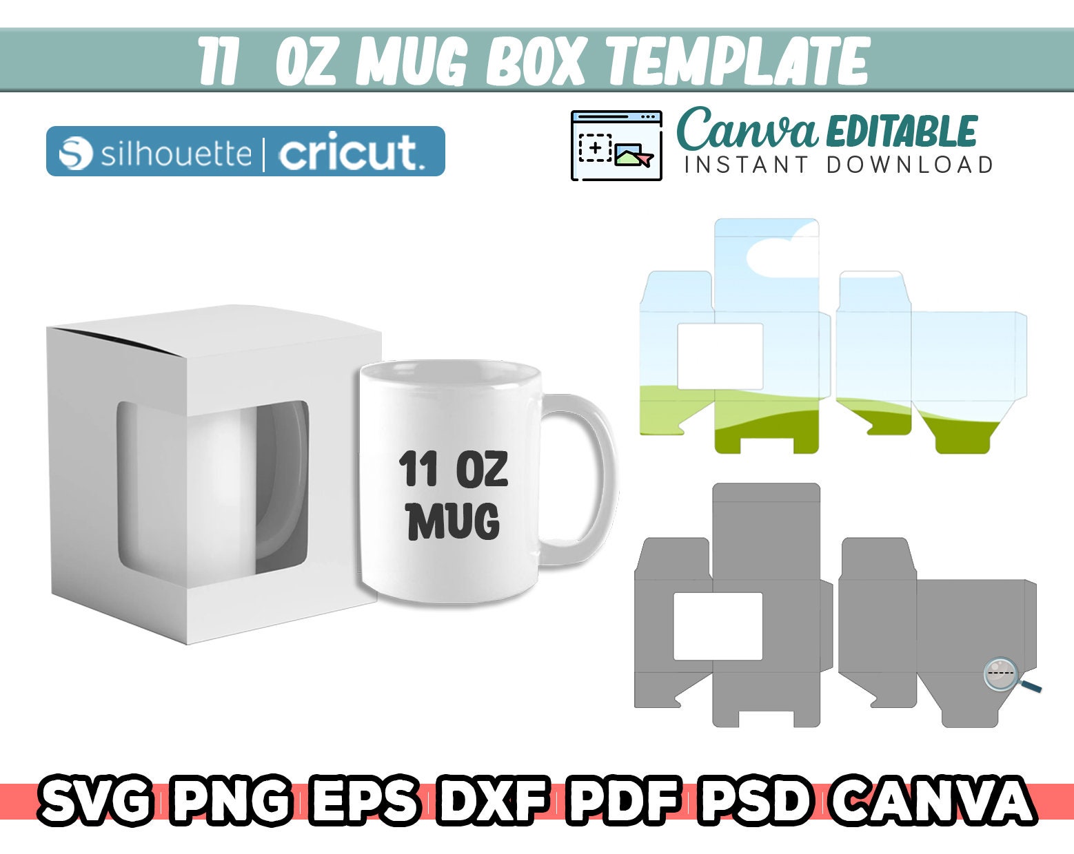 11 Oz Mug Box Template, Mug Box Template With Window, 11oz Mug Box Svg ...