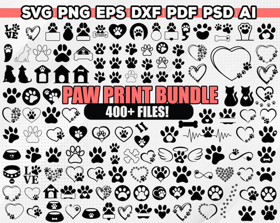 Paw Print Svg, Dog Paw Svg Bundle, Paw Print With Heart, Svg for Cricut ...