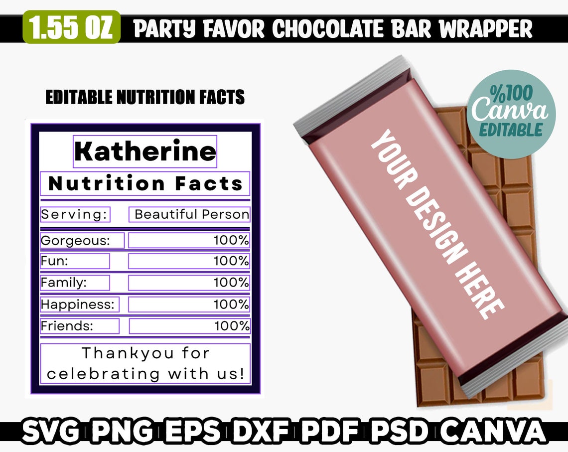 1.55 OZ Chocolate Bar Wrapper Template, Party Favor, Easy Chocolate ...
