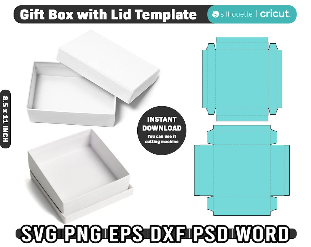 Gift Box With Lid Template, Box Cut Files, Square Box Svg, Earring Box ...