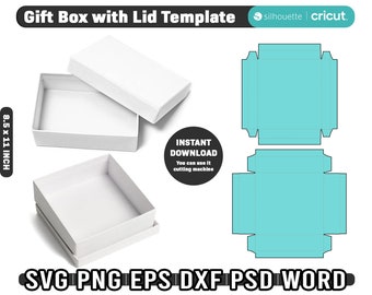 Gift Box With Lid Template, Box Cut Files, Square Box Svg, Earring Box ...