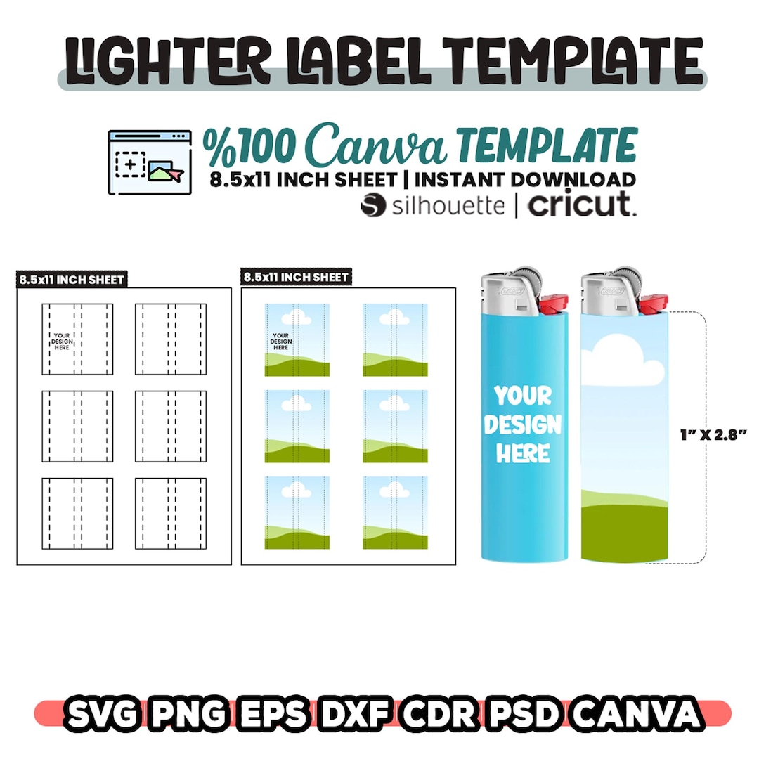 Easy Lighter Label Template Svg, Lighter Sublimation Template, Editable ...
