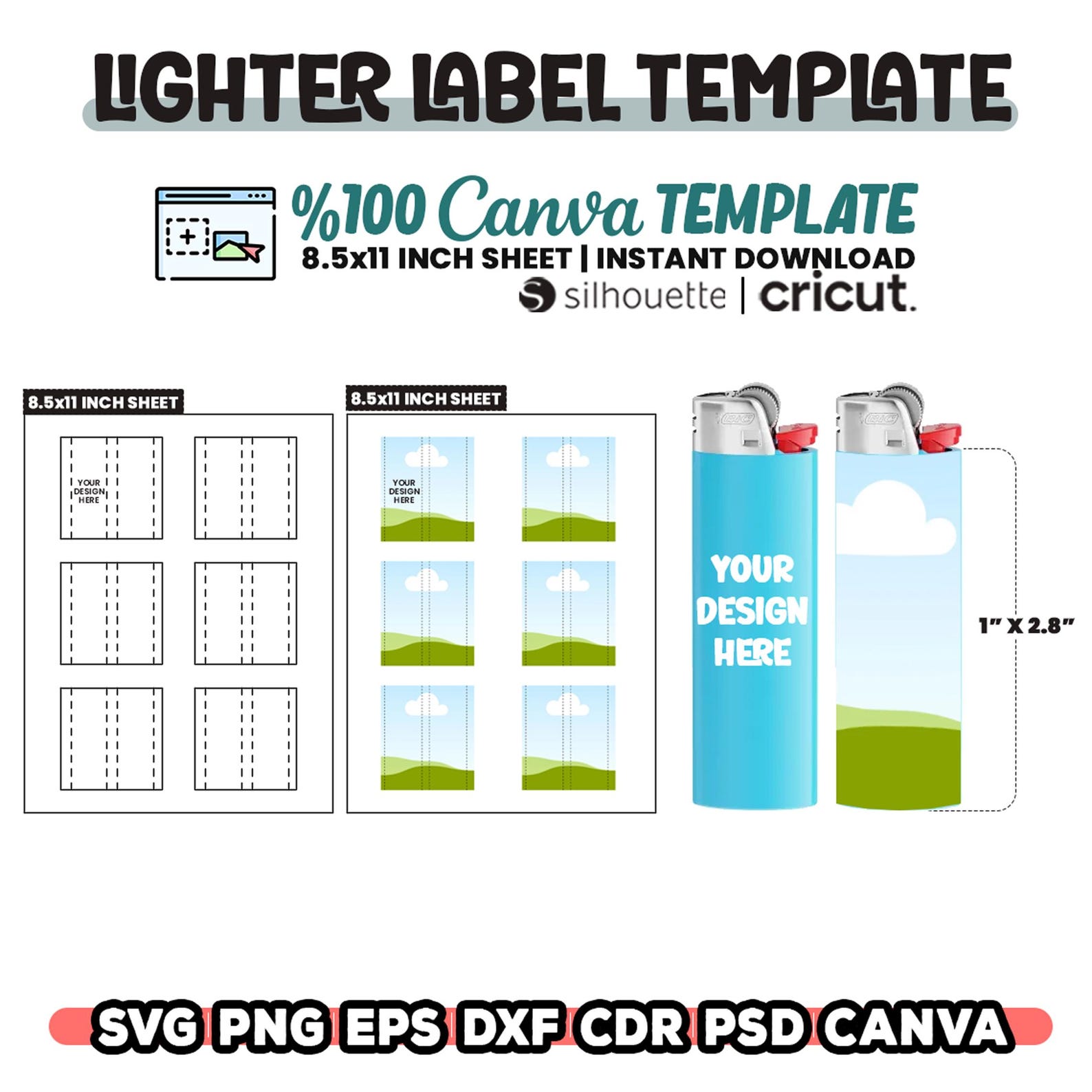 Easy Lighter Label Template Svg, Lighter Sublimation Template, Editable ...