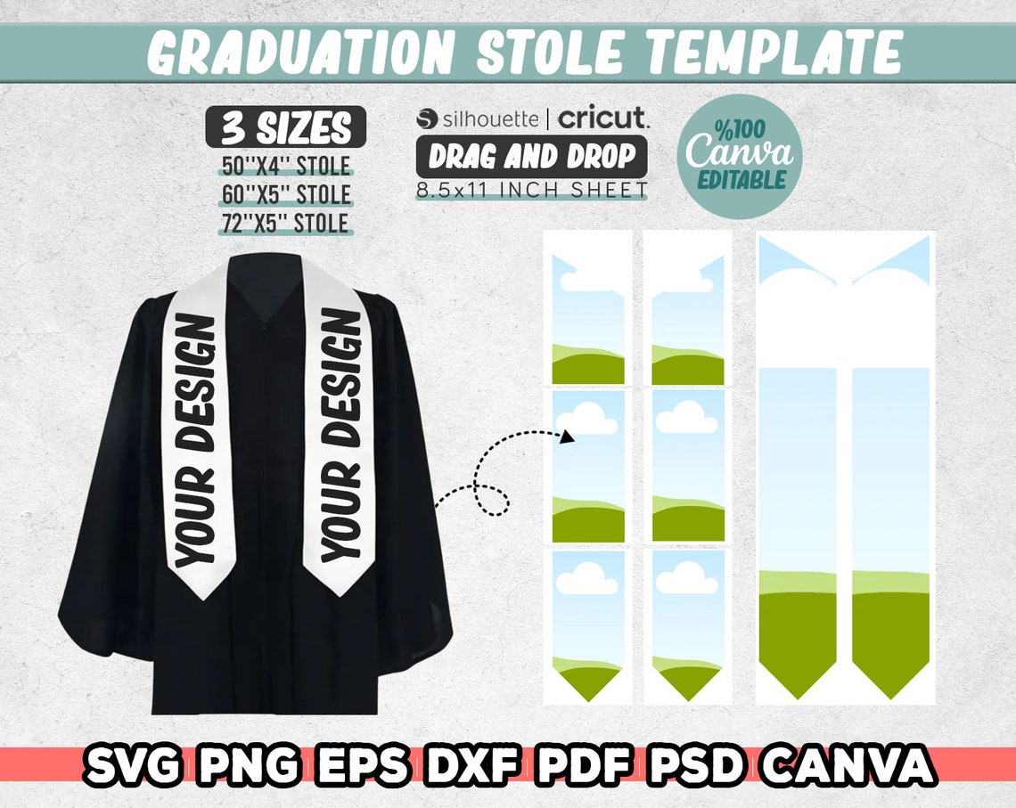 3 Sizes Graduation Stole Template, Stole Template, Canva Template ...