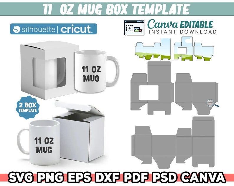 11 Oz Mug Box Template, Mug Box Template With Window, 11oz Mug Box Svg ...