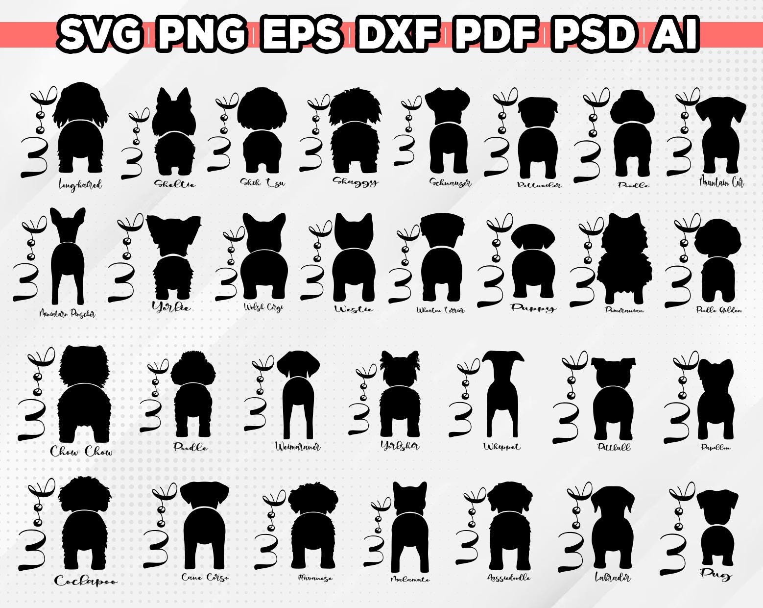 Dog Butt Svg Bundle, Dog Silhouette Svg, Dog Leash Holder, Laser Cut ...