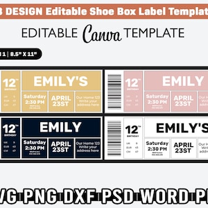 Shoe Box Label Template, Shoe Box Label Svg, Label Editable, Birthday ...