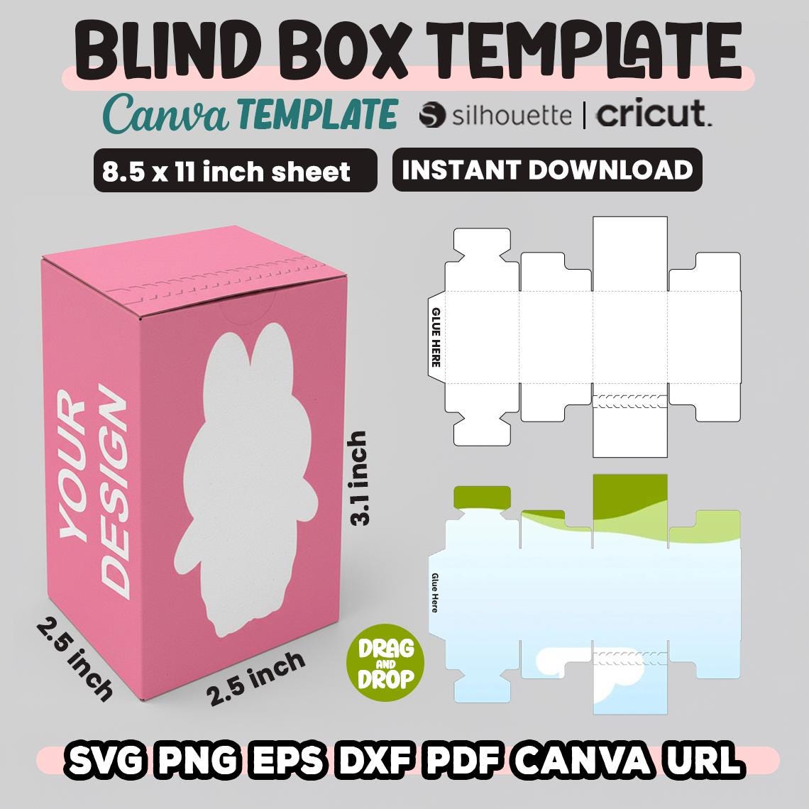 2 Size Blind Box Template, Giveaway Box Template, Gift Box Svg, Treat ...