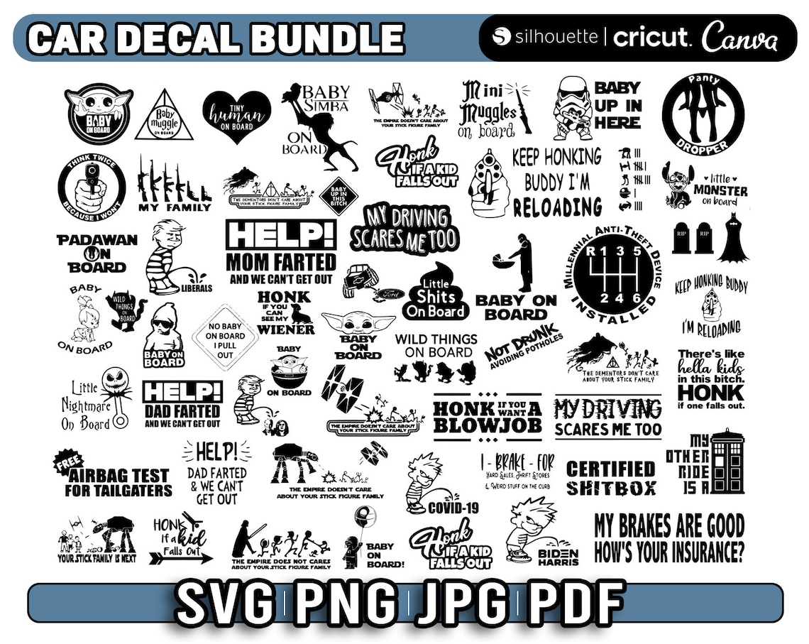 Car Decal Svg, Car Svg, Car Stickers Svg, Funny Car Decals Svg Bundle ...