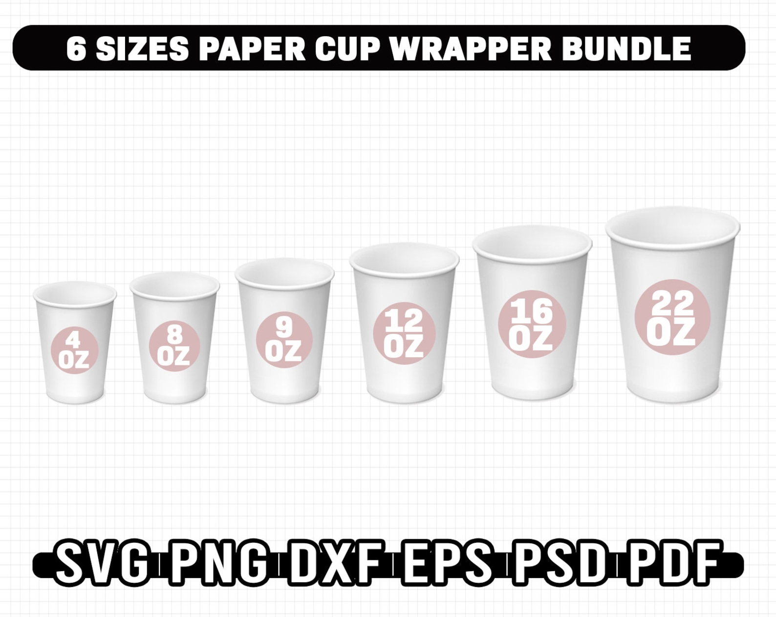 6 Sizes Paper Cup Wrapper Template, Bundle Cup Wrapper Template, Paper ...