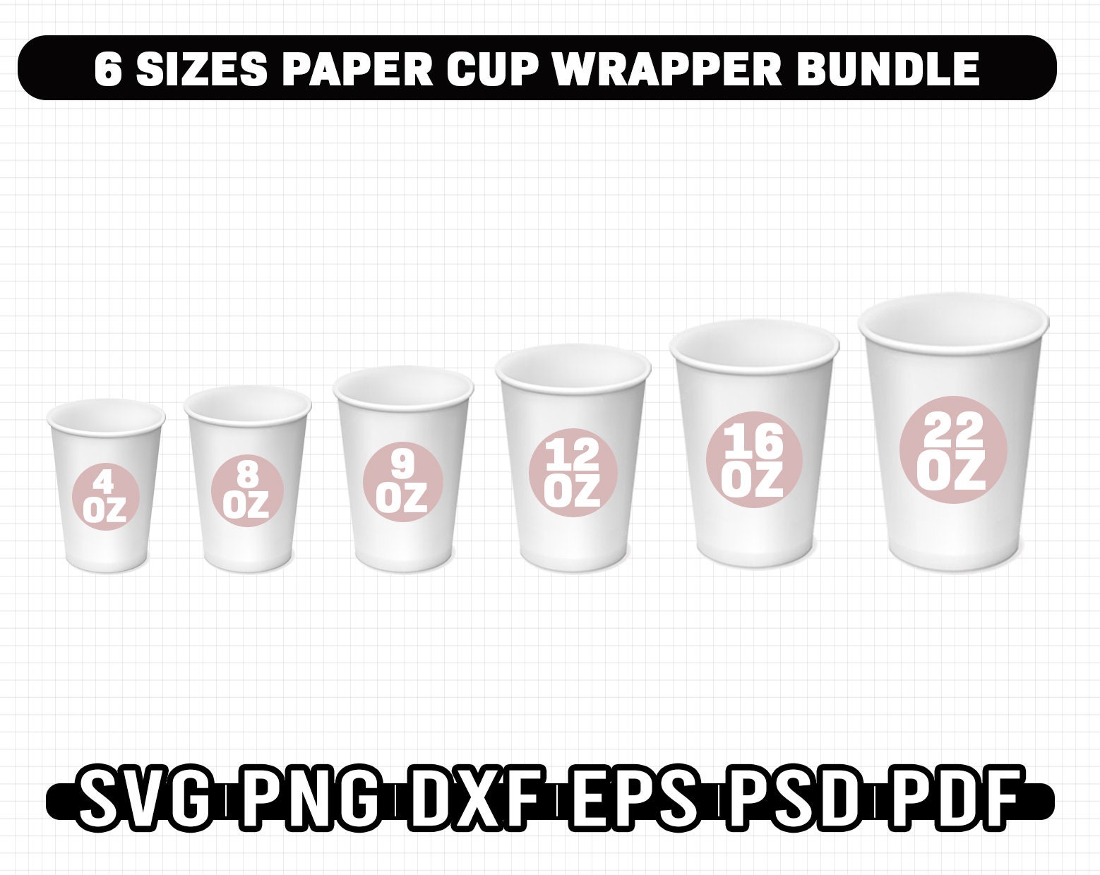 6 Sizes Paper Cup Wrapper Template, Bundle Cup Wrapper Template, Paper ...