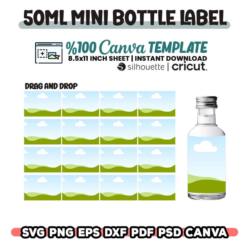50ml Mini Bottle Label Template Svg, Mini Liquor Label Template, Mini ...