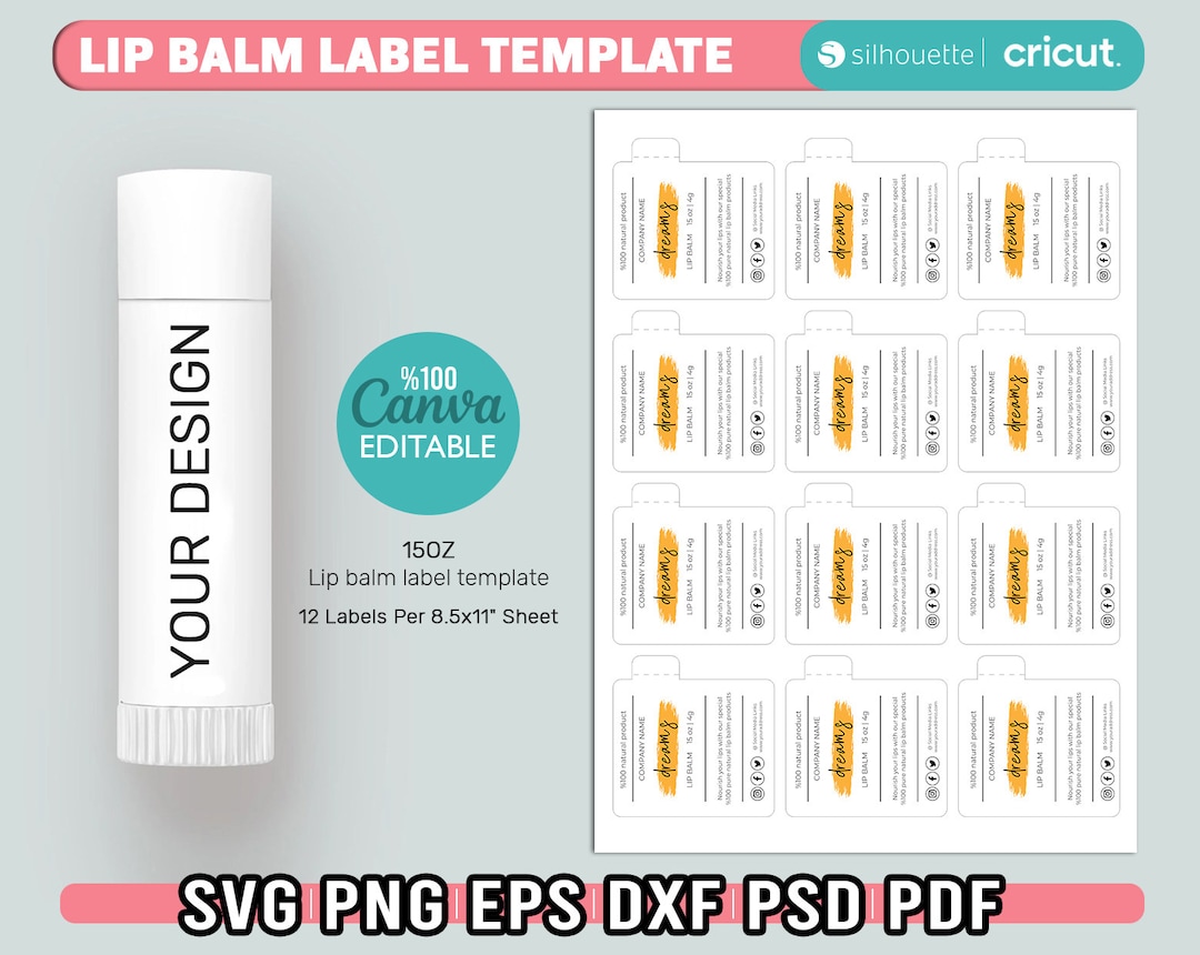 Lip Balm Label Template, Lip Balm Labels, Sublimation Template, Lip ...