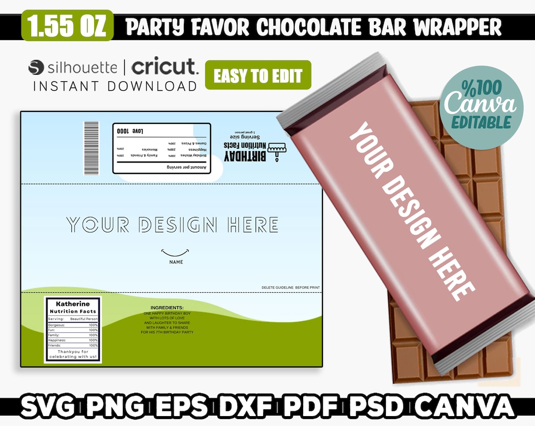 1.55 OZ Chocolate Bar Wrapper Template, Party Favor, Easy Chocolate ...