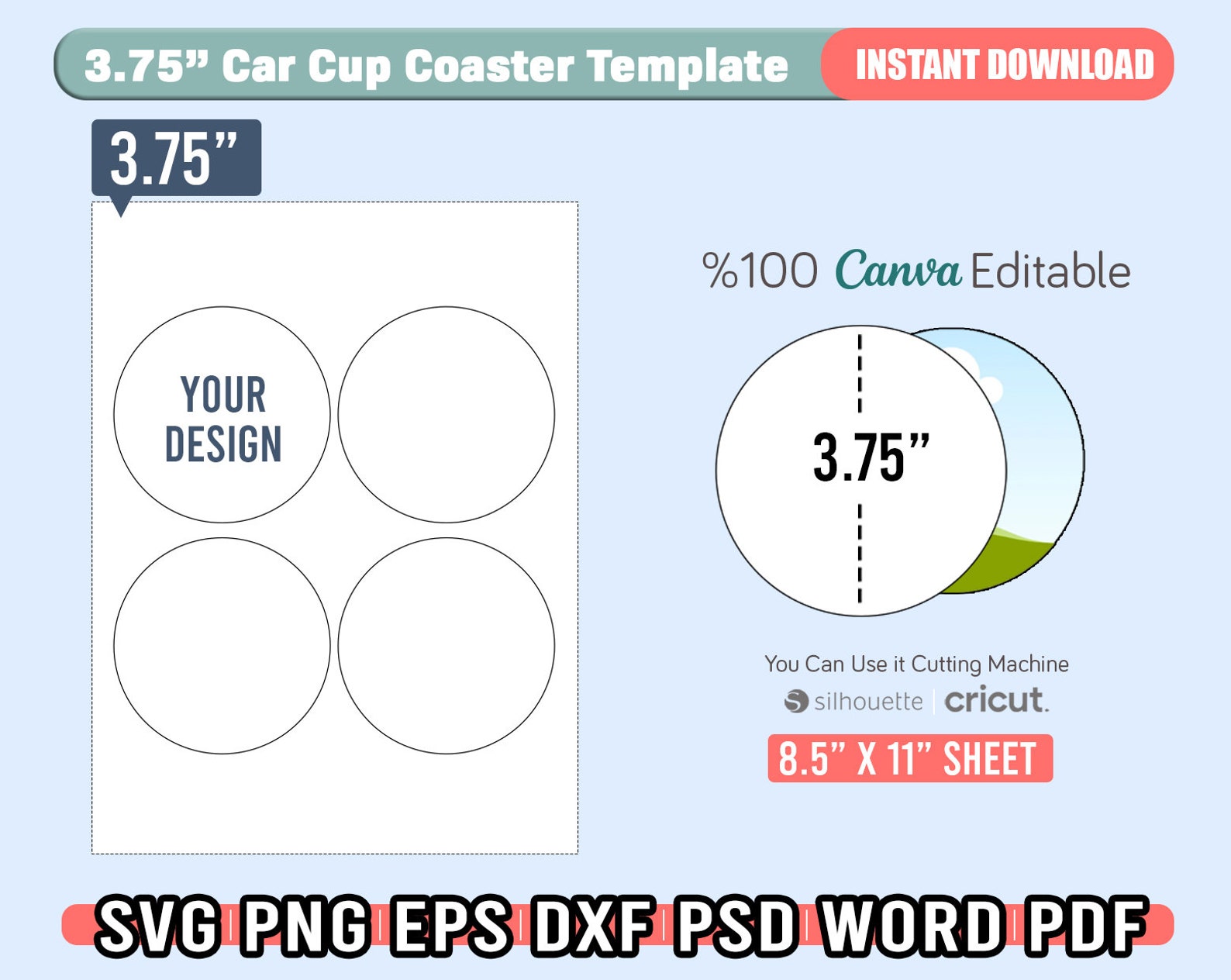Car Cup Coaster Svg 3.75", Car Coaster Template 3.75 Inch, 3.75 Coaster ...
