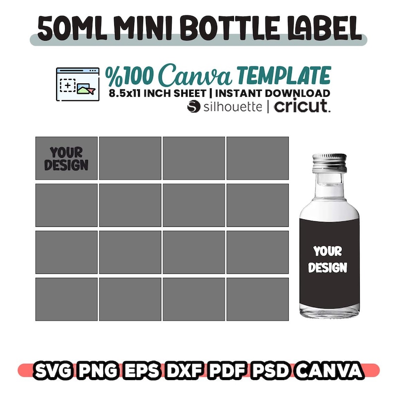 50ml Mini Bottle Label Template Svg, Mini Liquor Label Template, Mini ...