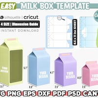 Milk Box Template BUNDLE, Milk Carton Box Template, Milk Favor Box Svg ...