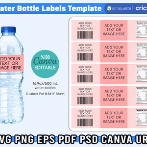 Water Bottle Label Template, Canva Editable Water Label, Water Bottle ...
