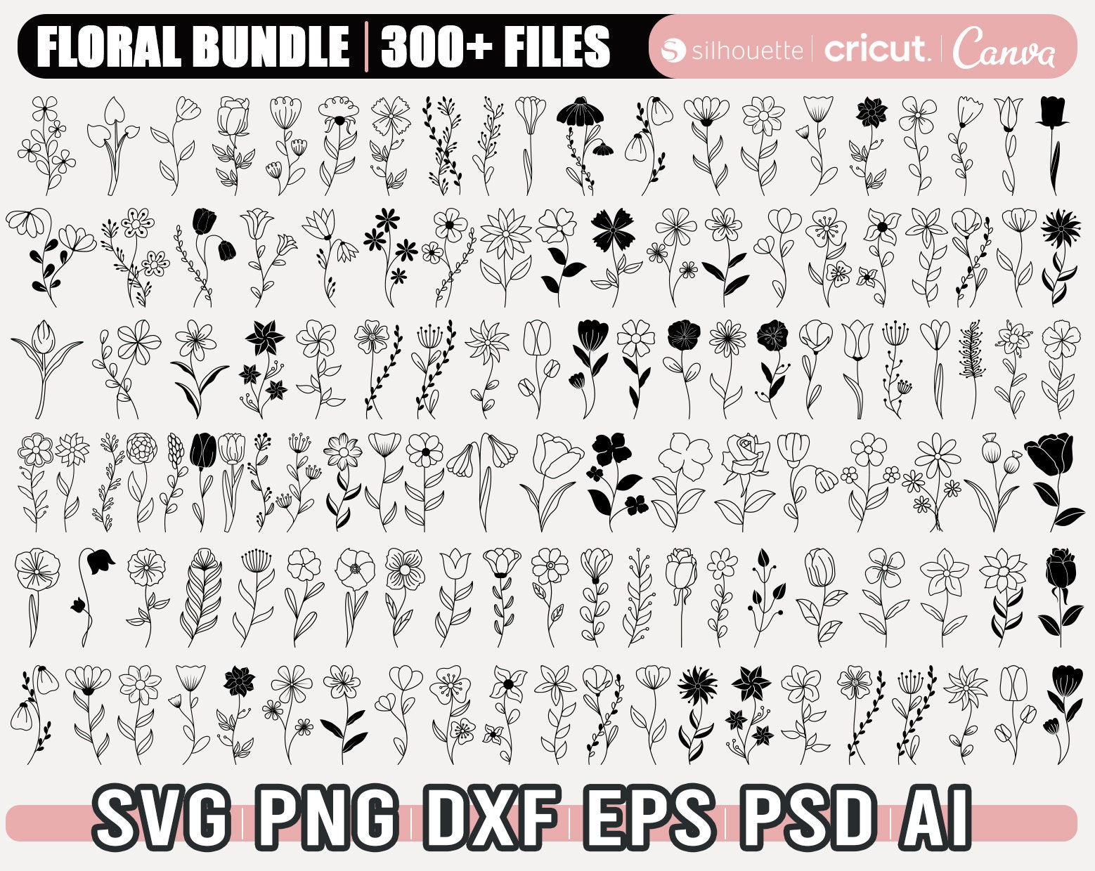 Mega Wildflowers SVG Bundle, Floral Svg Cut Files, Flower Svg for ...
