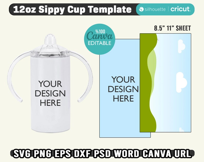 12oz Sippy Cup Template, Sublimation Template, Baby Sippy Cup Svg for ...