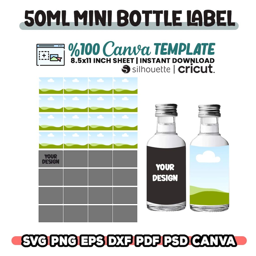 50ml Mini Bottle Label Template Svg, Mini Liquor Label Template, Mini ...